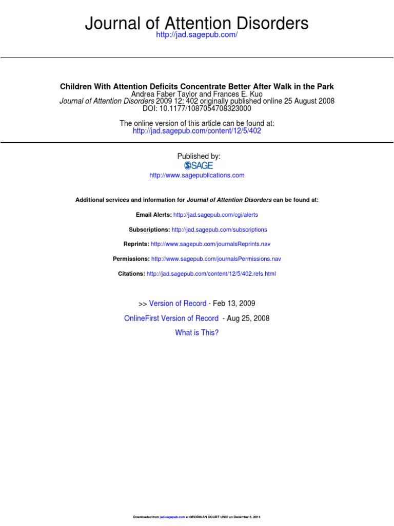 Children With Attention Deficits Concentrate Better After Walk in The ...