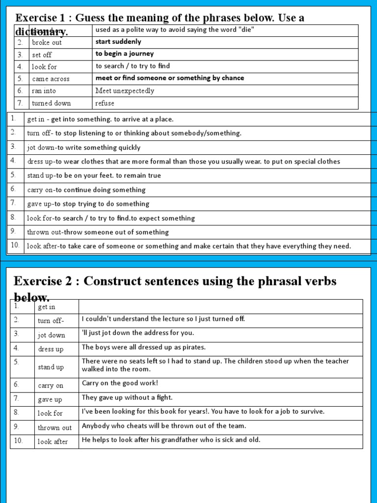Guess meanings and use phrasal verbs | PDF