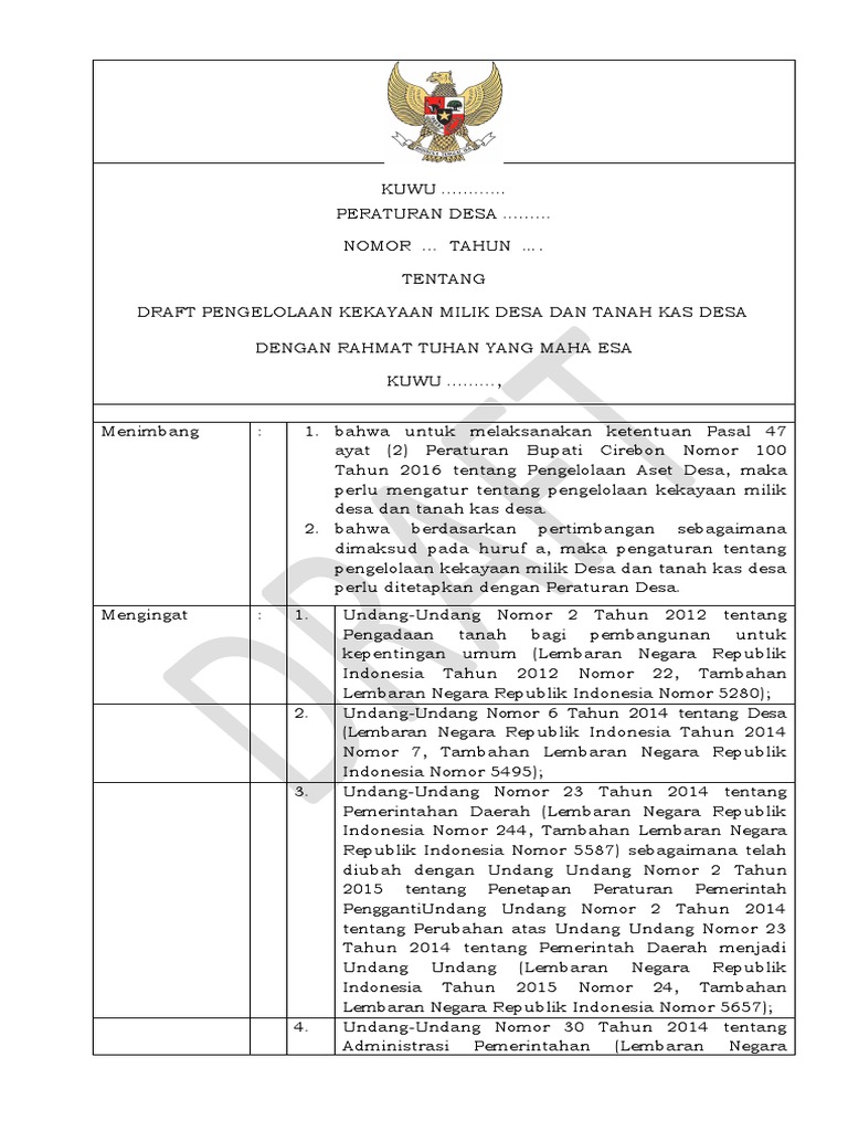 DRAFT Perdes Pengelolaan Kekayaan Desa | PDF