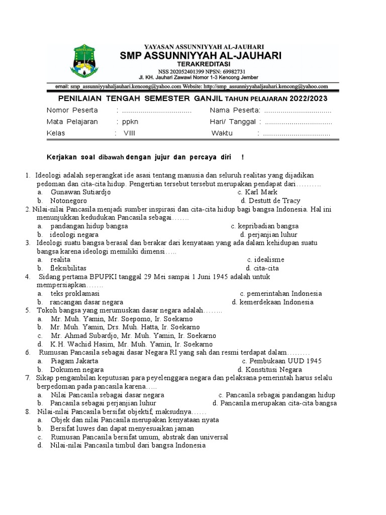 Soal PTS PKN Kelas 8 Ganjil | PDF