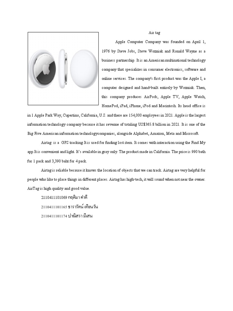 Apple AirTag: GPS Tracker Overview | PDF | Business | Computers