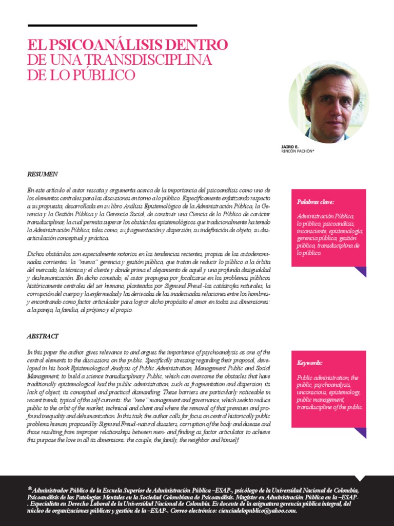 El Psicoanálisis Dentro de Una Transdisciplina de Lo Publico | PDF | Psicoanálisis | Mente ...