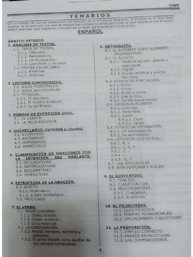 Temario Preparatoria | PDF