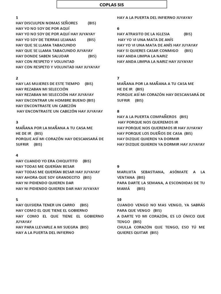 Coplas de Tabacundo y Marujita | PDF