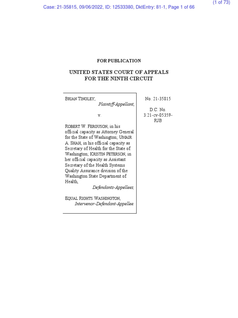 Tingley v. Ferguson 9CA Decision | PDF | Standing (Law) | Psychotherapy
