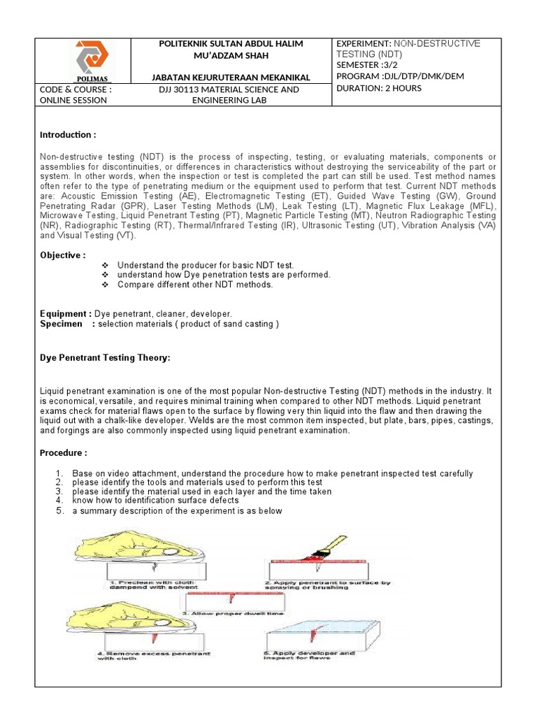 NDT Experiment: Dye Penetrant Test | PDF | Nondestructive Testing ...
