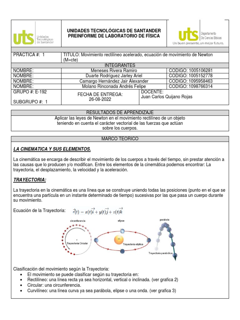 Preinforme Practica #1 Mrua | PDF | Masa | Aceleración