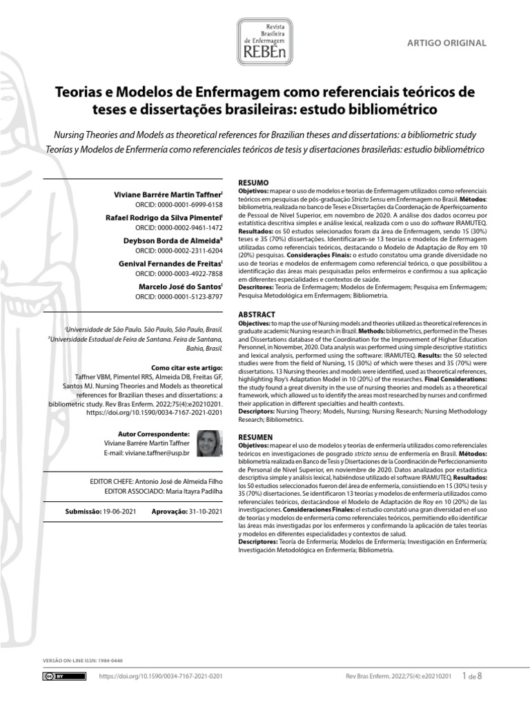 Teorias e Modelos de Enfermagem Como Referenciais Teóricos de | PDF | Teoria | Science