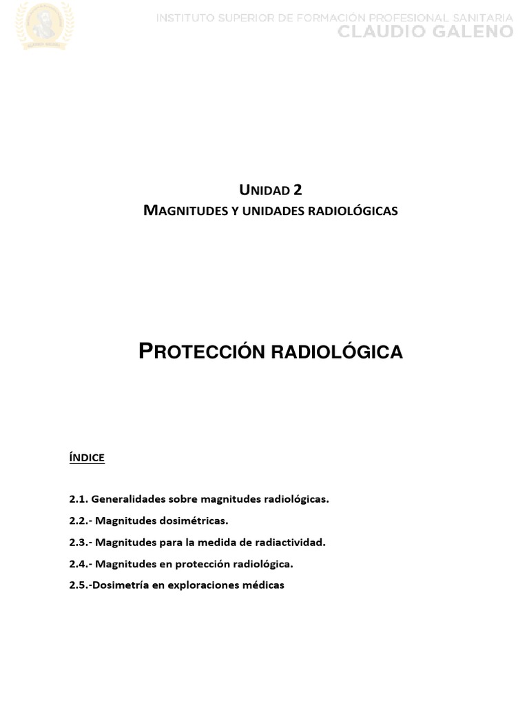 Unidad 2 Magnitudes y Unidades Radiológicas | PDF | Radiación ionizante | Protección de radiación