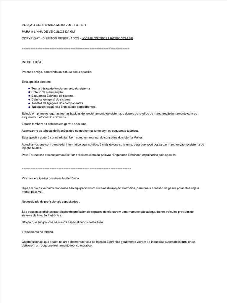 Apostila Multec 700 | PDF | Motores | Injeção eletrônica
