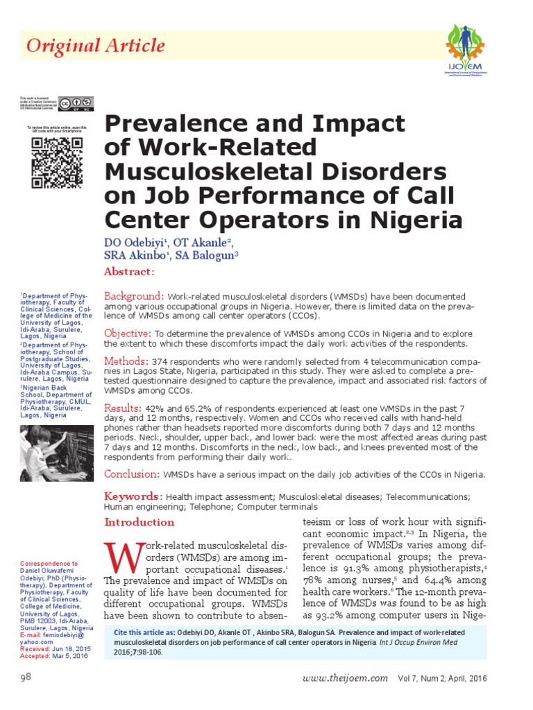 Prevalence and Impact of Work-Related Musculoskeletal Disorders On Job ...