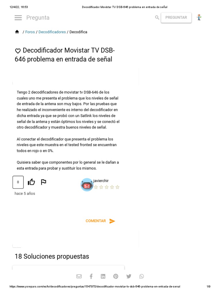 Problemas de señal en Deco Movistar DSB-646 | PDF | Electromagnetismo ...