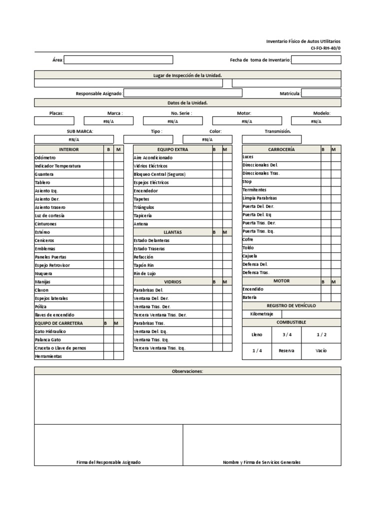 Inventario Físico de Autos Utilitarios | PDF | Transporte privado ...