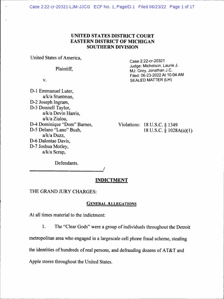 Clear Gods Cellphone Fraud Indictment Document | PDF