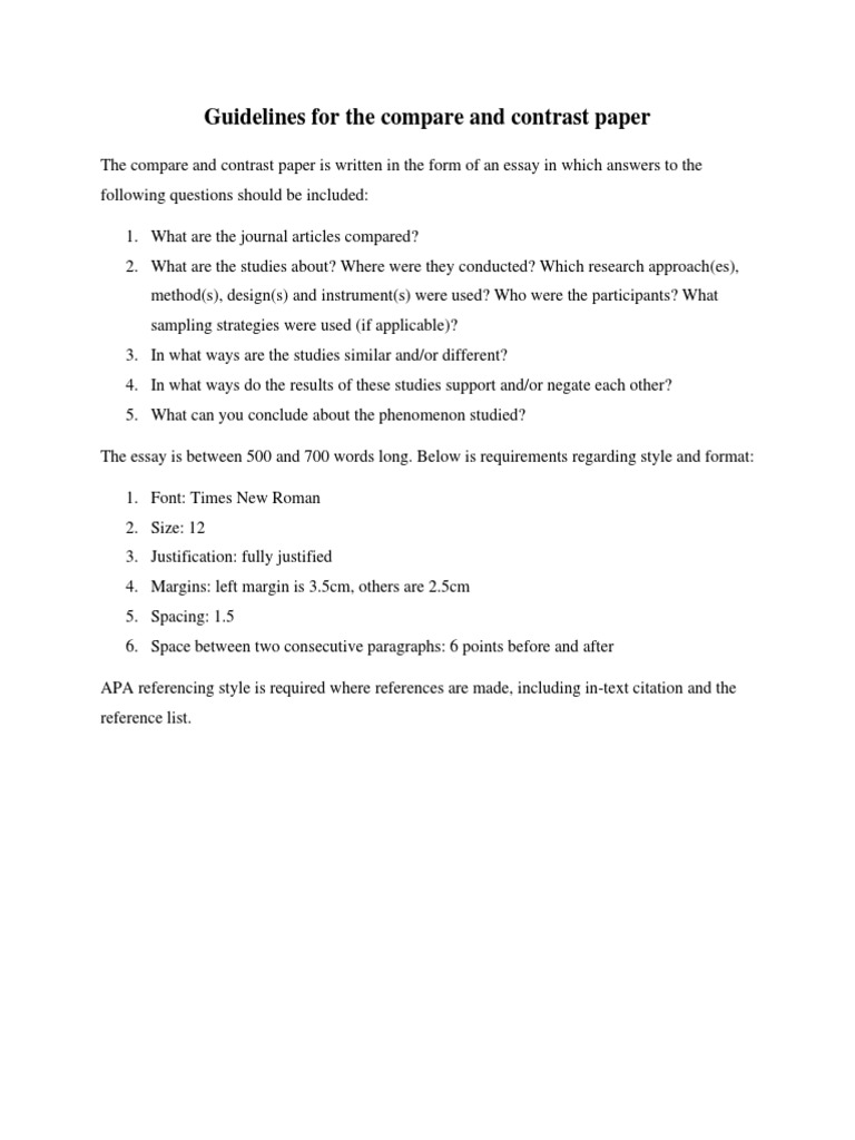 Guidelines For The Compare and Contrast Paper | PDF | Career & Growth