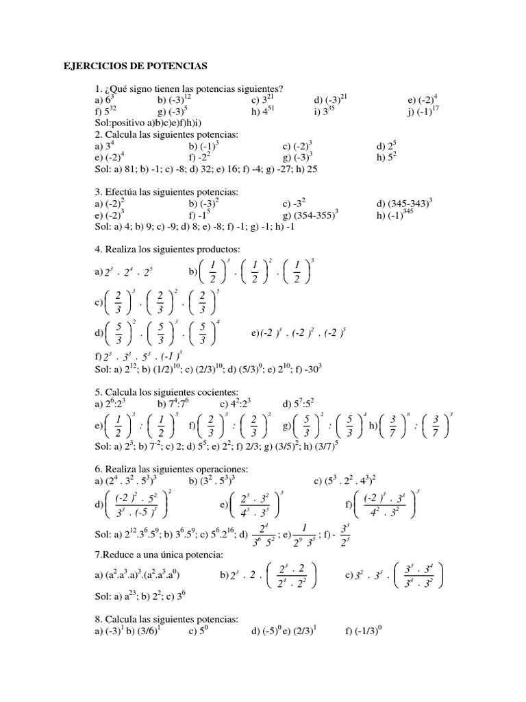 Ejercicios de Potencias | PDF | Ajedrez