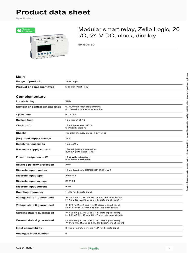 Zelio Logic SR2 - SR3 - SR3B261BD | PDF | Relay | Electrical Network