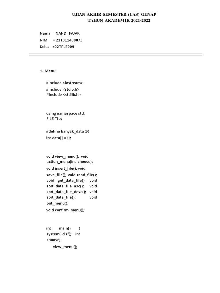 NANDI FAJAR - 211011400873 - 02TPLE009 - UAS ALGOritma | PDF | Computer Programming | Computing