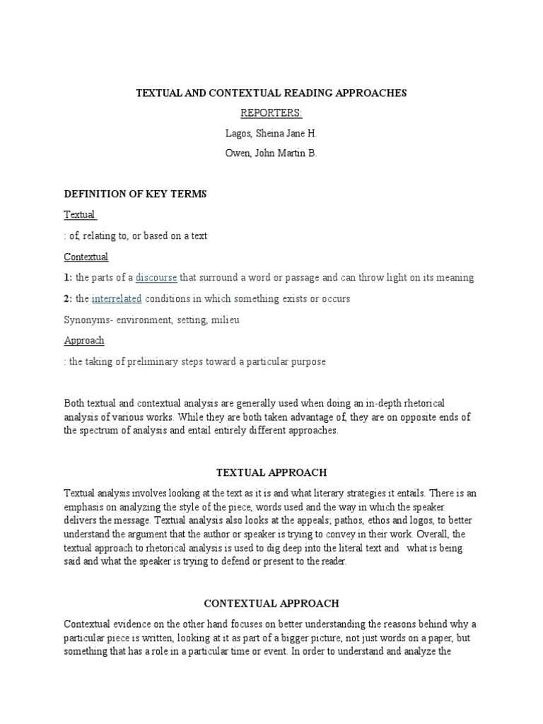 Textual and Contextual Reading Approaches | PDF | Rhetoric | Experience