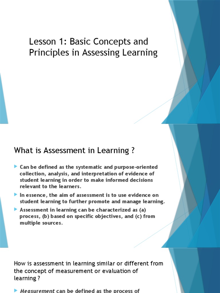 LESSON 1 Basic Concepts and Principles in Assessing Learning | PDF | Educational Assessment ...