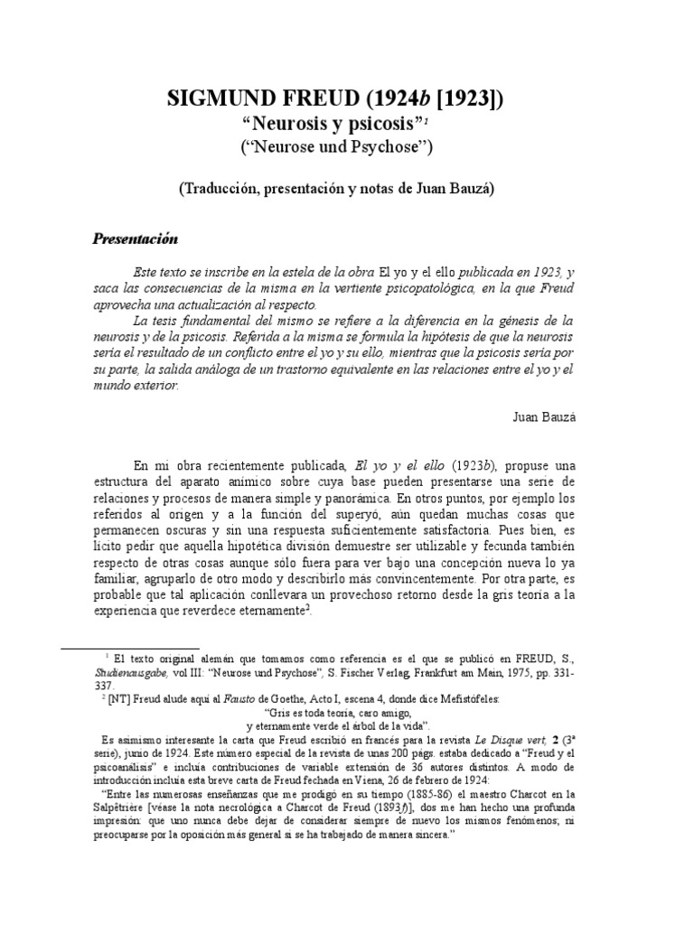 Freud S 1924 Neurosis y Psicosis | PDF | Neurosis | Carné de identidad