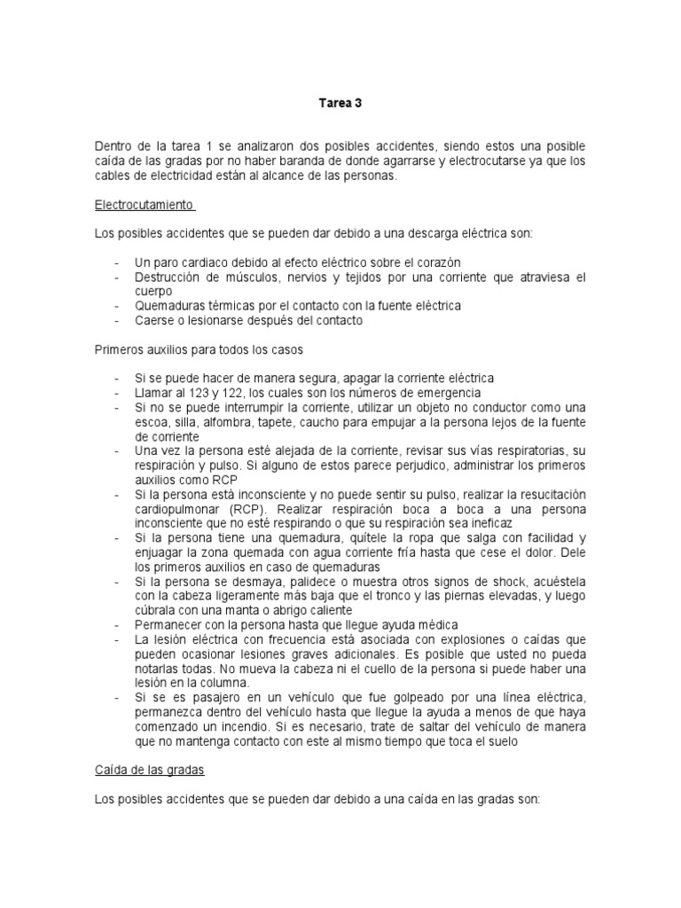 Tarea 3 PA | PDF | Primeros auxilios | Reanimación cardiopulmonar