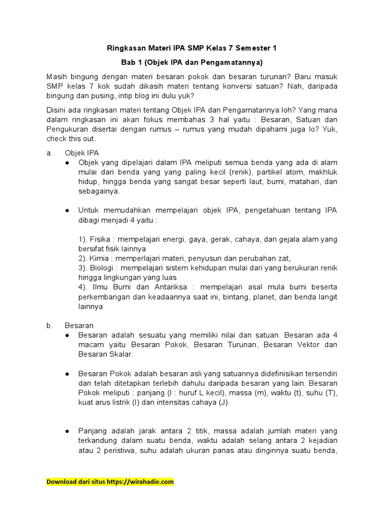 Rangkuman Ipa Kelas 7 Sem 1&2 | PDF