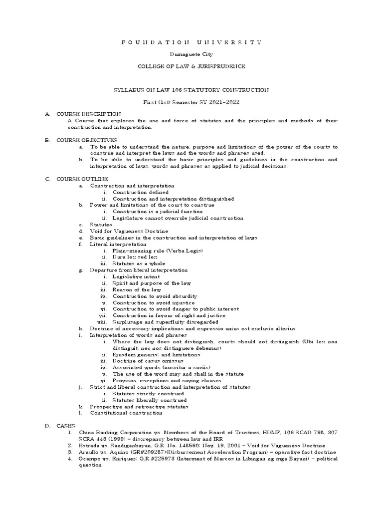 Statutory Construction. Syllabus | PDF | Statutory Interpretation | Justice