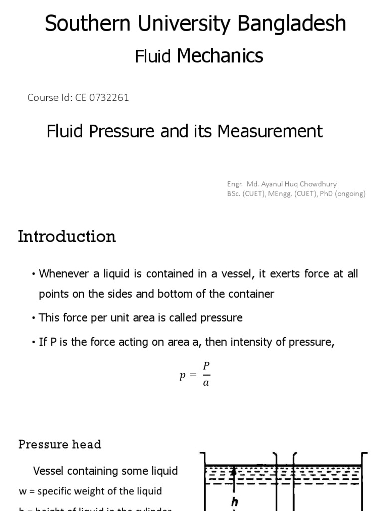 Fluid Pressure and Its Measurement | PDF | Pressure Measurement | Pressure
