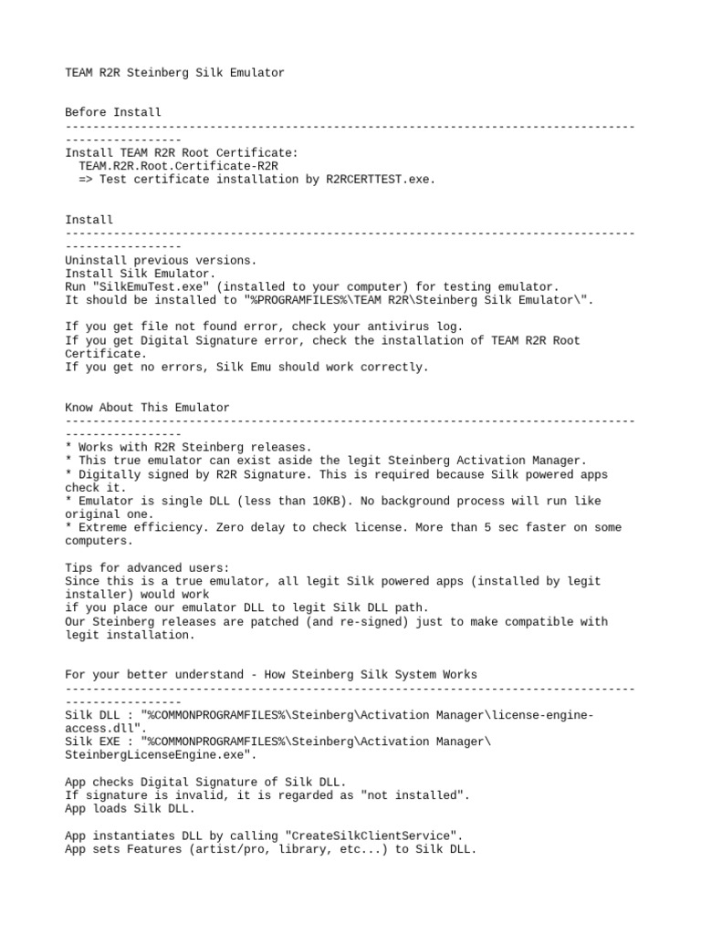 An Instructional Guide for Installing and Using the TEAM R2R Steinberg Silk Emulator | PDF ...