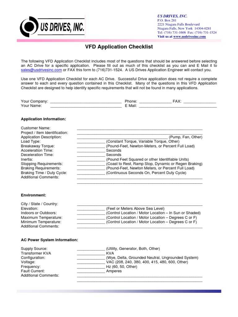 VFD Application Checklist | Alternating Current | Electrical Components