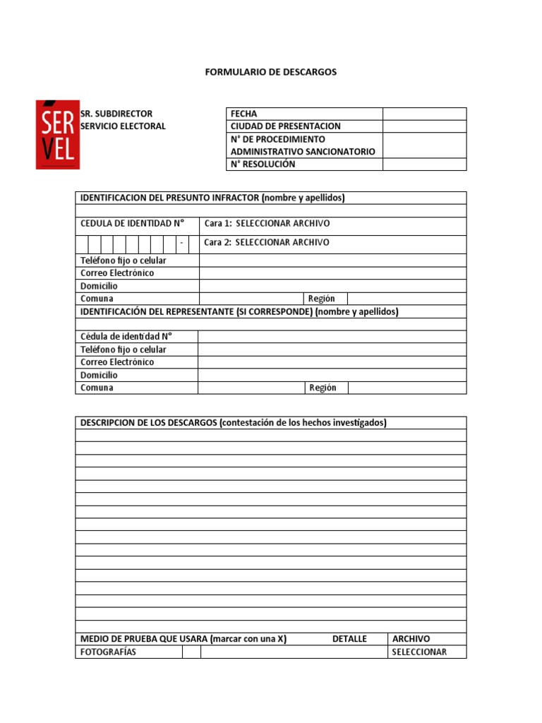 Formulario de Descargos | PDF