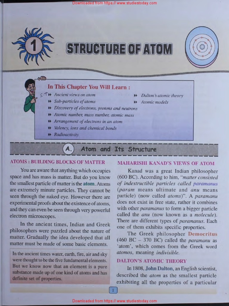 ICSE Class 8 Chemistry Chapter 1 Structure of Atom | PDF