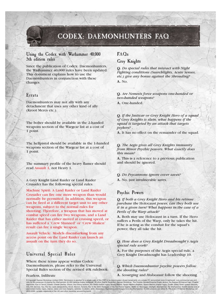 Codex: Daemonhunters Faq: Faqs Grey Knights Using The Codex With ...