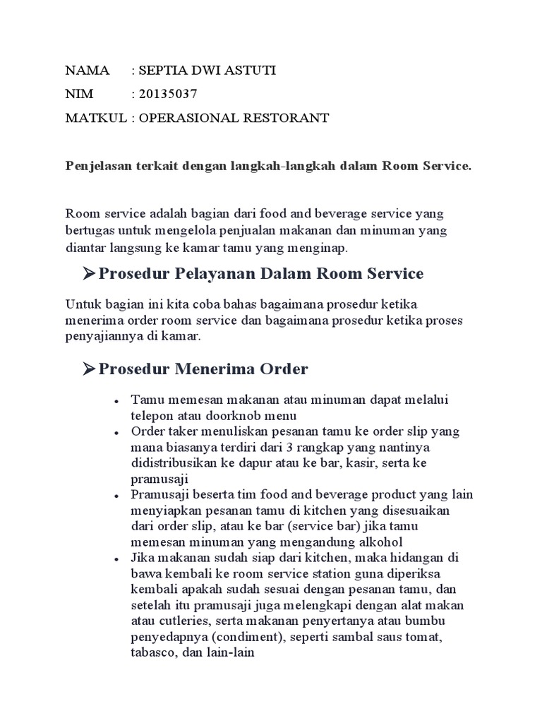 Operasional Restoran | PDF | Memasak, Makanan, & Anggur