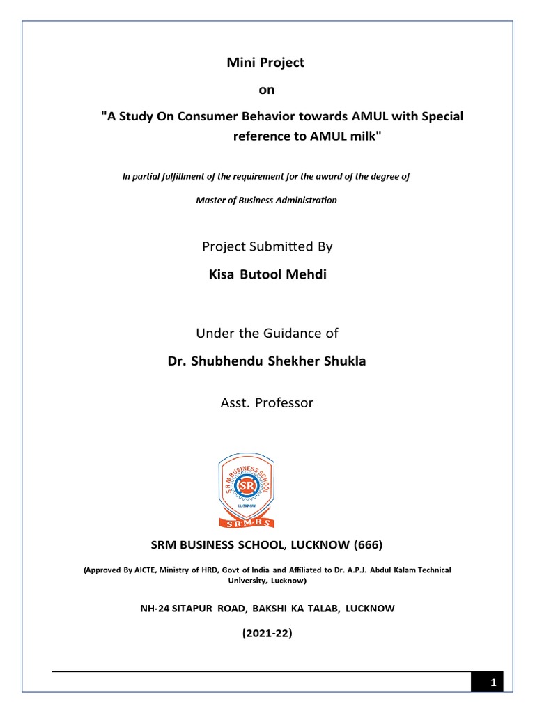 Project On AMUL | PDF | Foods | Dairy