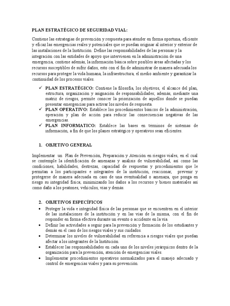 Plan Estratégico de Seguridad Vial | PDF | Planificación estratégica ...