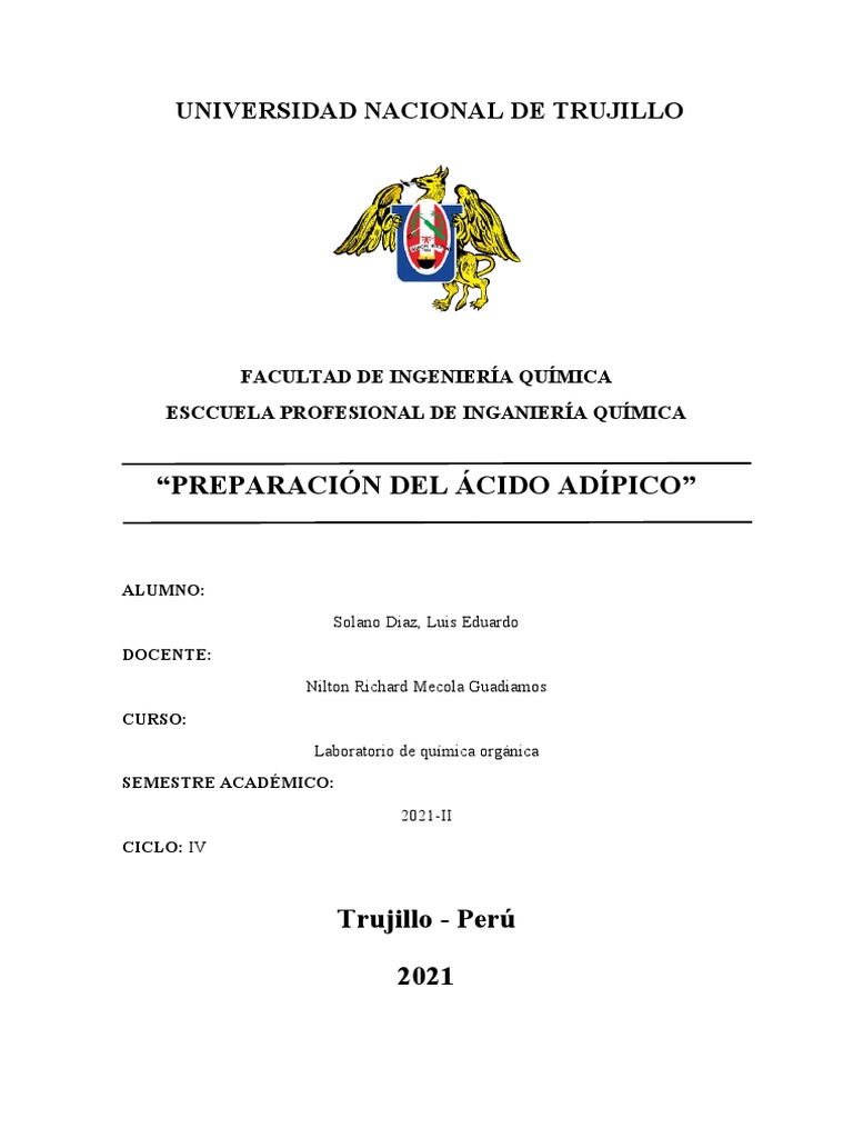 Lab 8 Qo Preparacion de Acido Adipico | PDF | Reacciones químicas | Ácido