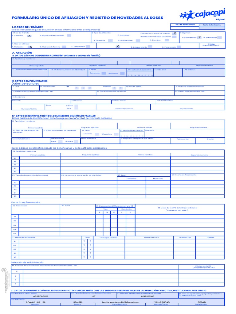 Formulario Cajacopi (1) (2) | PDF