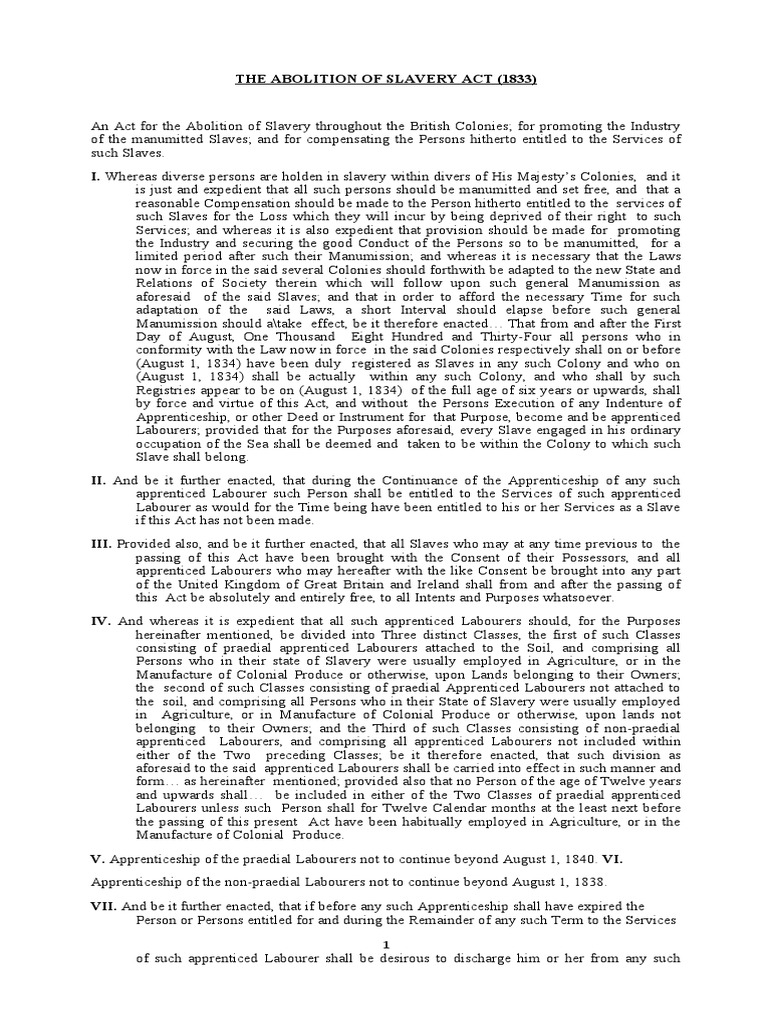 Abolition of Slavery Act (1833) | PDF | Apprenticeship | Slavery