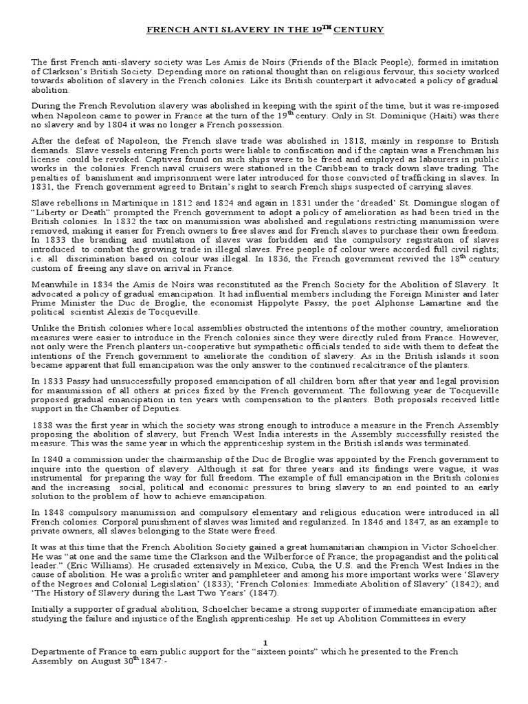 French Anti-Slavery Movement Overview | PDF | Abolitionism | Slavery