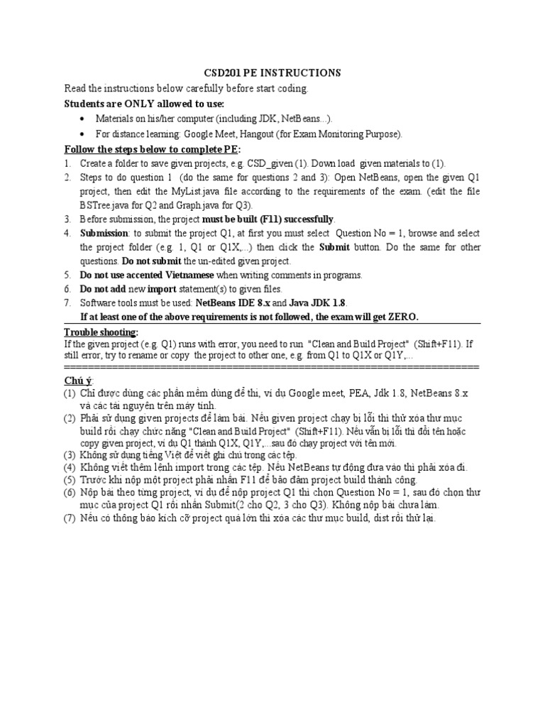 CSD201 PE Intruction | PDF