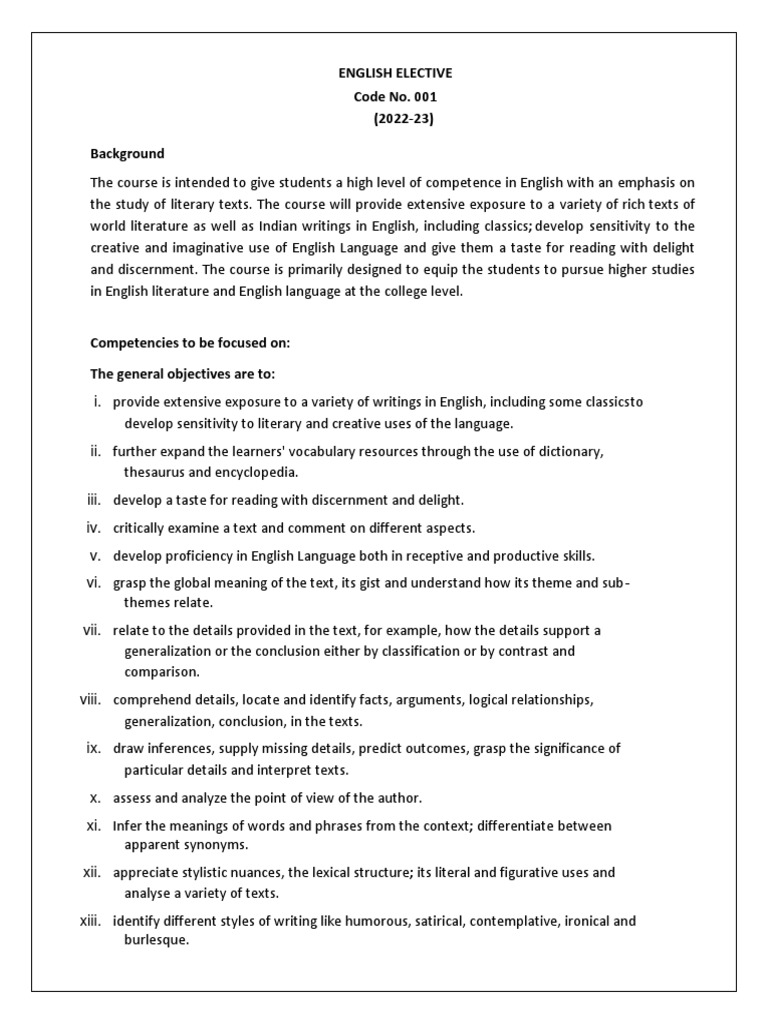 English Elective Course Overview | PDF | Reading Comprehension | Multiple Choice