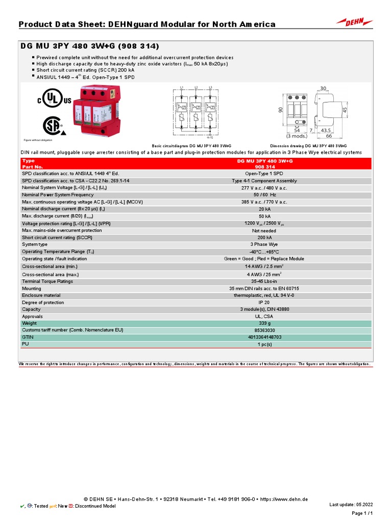 DEHN Supresor de Impulsos DG MU 3PY 480 3W+G (908314) - Hoja Técnica ...