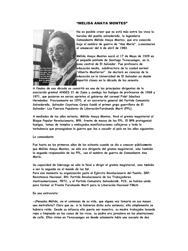 Biografía de Mélida Anaya Montes | PDF | Política (general) | Agitación