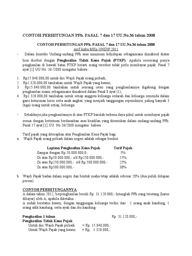 CONTOH PERHITUNGAN PPH PAJAK | PDF | Pengelolaan Keuangan & Uang