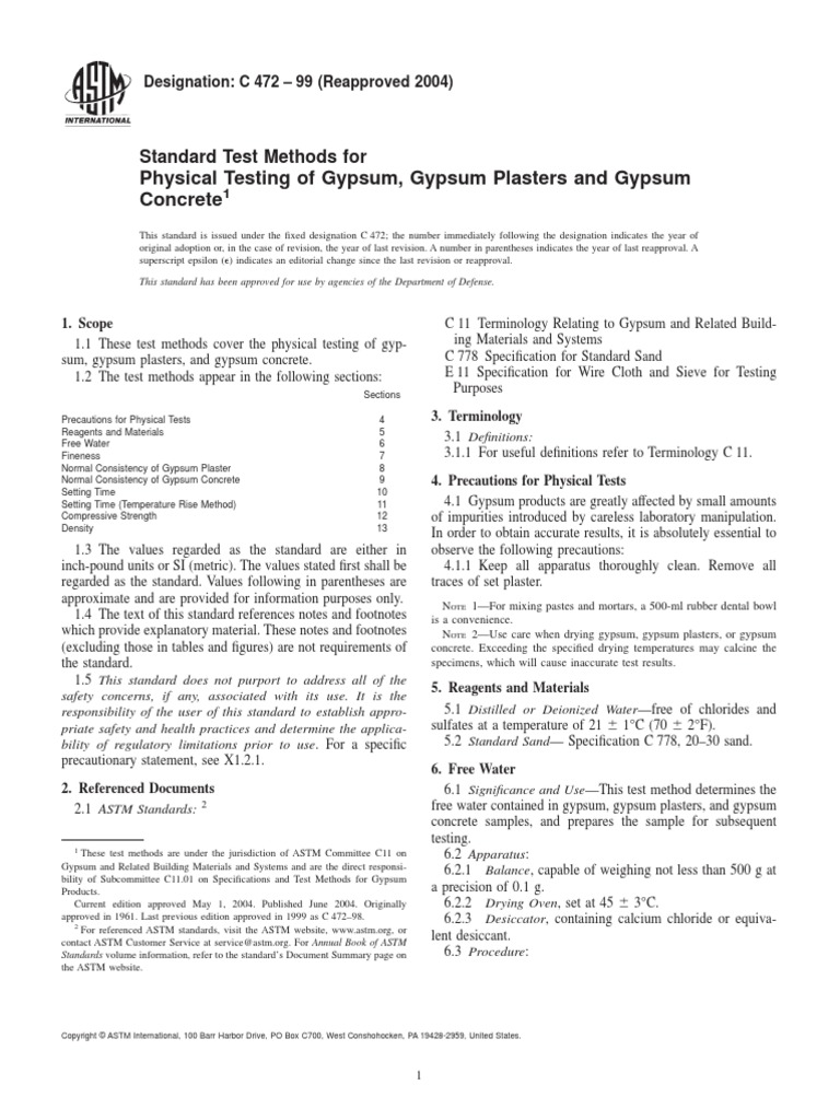 Physical Testing of Gypsum, Gypsum Plasters and Gypsum Concrete | PDF ...