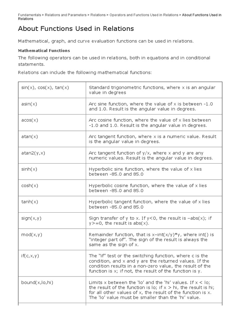 About Functions Used in Relations | PDF | Trigonometric Functions ...
