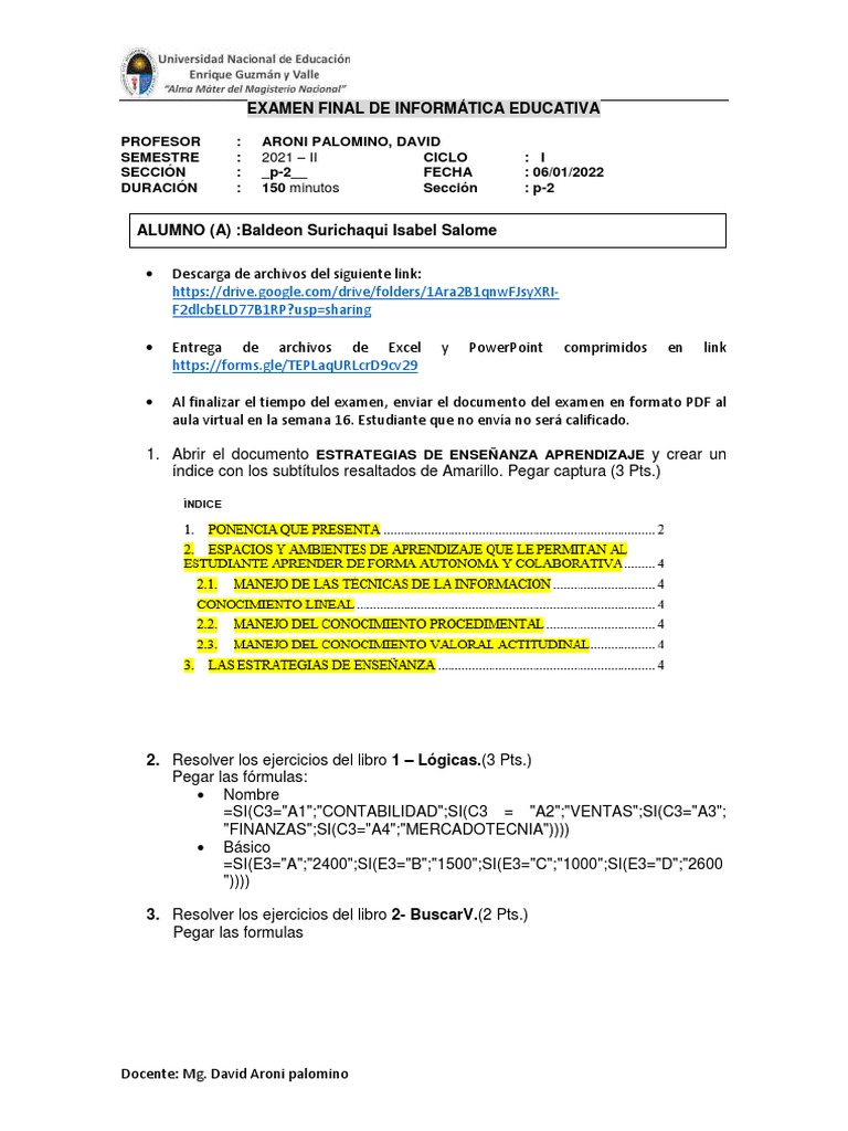 Examen Final Informatica | PDF | Métodos y materiales de enseñanza | Arte