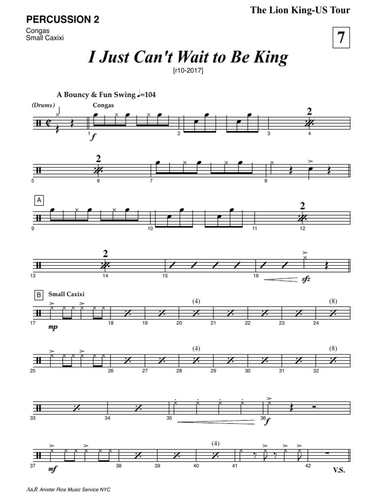 I Just Can't Wait to Be King Sheet Music | PDF | Percussion Instruments